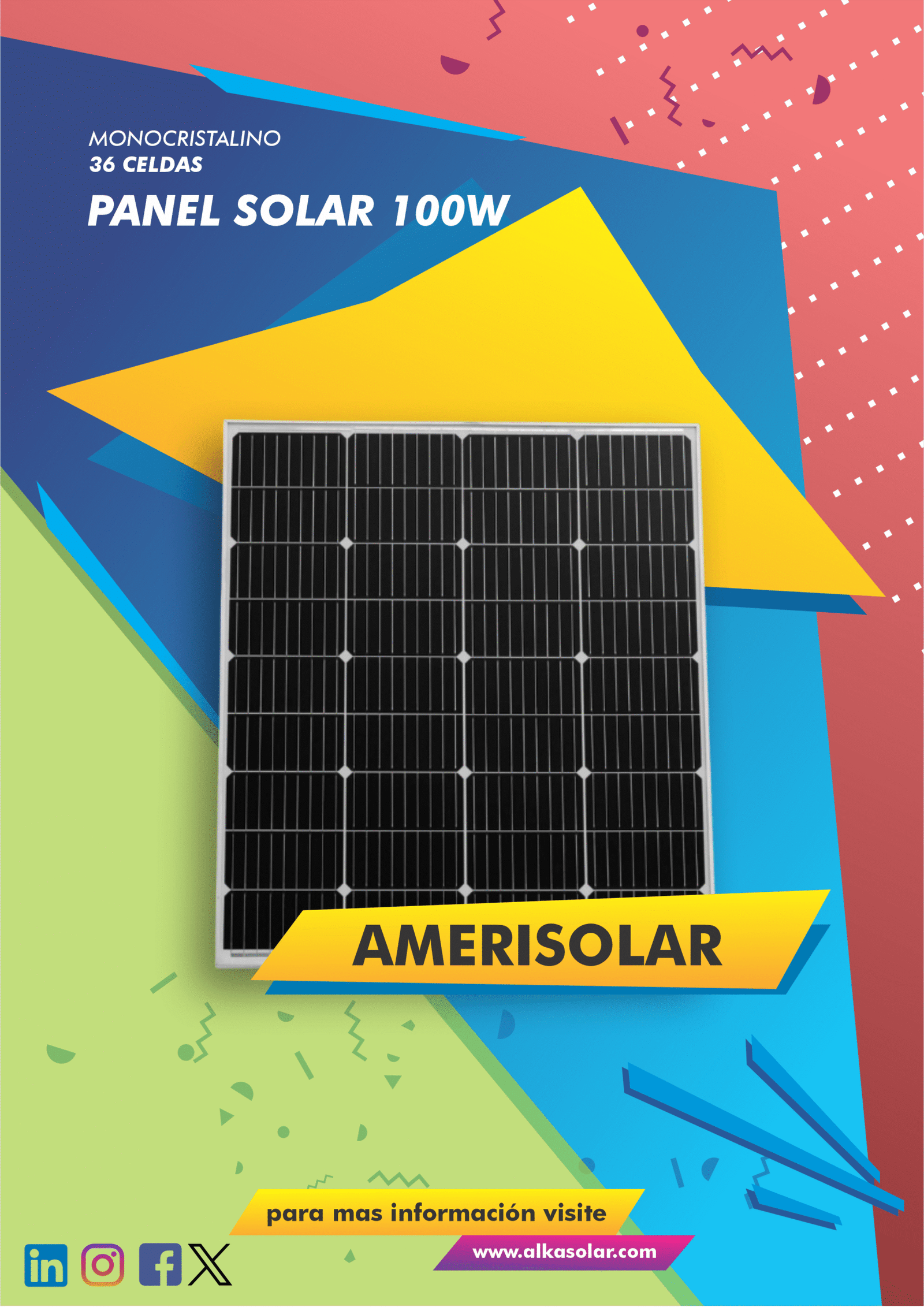 Panel Solar monocristalinos 36 celdas 100W – ALKA SOLAR